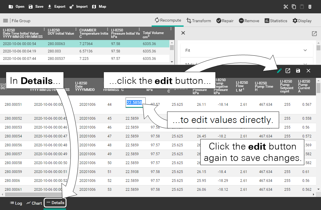 SoilFluxPro Software 5 | Log, chart, and details
